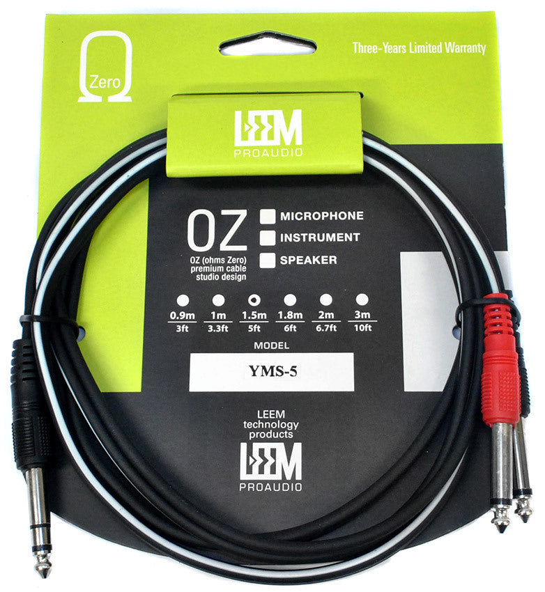 Leem 5ft Y-Cable (1/4" Straight TRS - 2 x 1/4" Straight TS) — Music Man ...