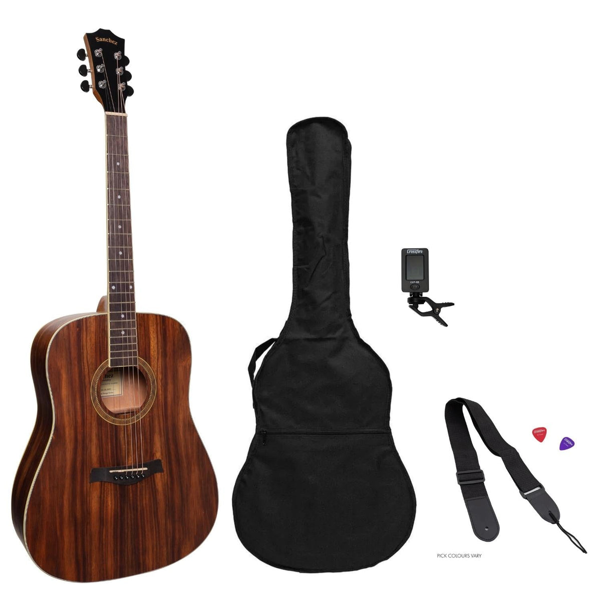 Sanchez Left Handed Acoustic Dreadnought Guitar Pack (Rosewood) — Music ...